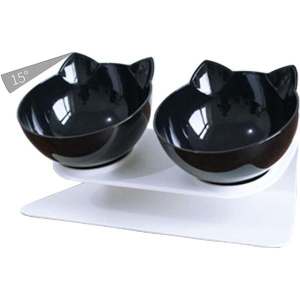 商品名Luck Dawn Double Elevated Cat Bowls with Raised Stand, 15 Tilted cat Bowl Design Neck Guard Stand Raised Pet Food Wat...