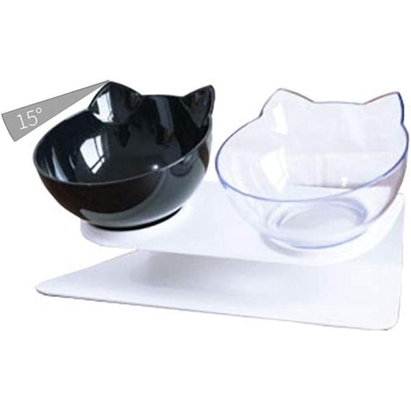 商品名Luck Dawn Double Elevated Cat Bowls with Raised Stand, 15 Tilted cat Bowl Design Neck Guard Stand Raised Pet Food Wat...