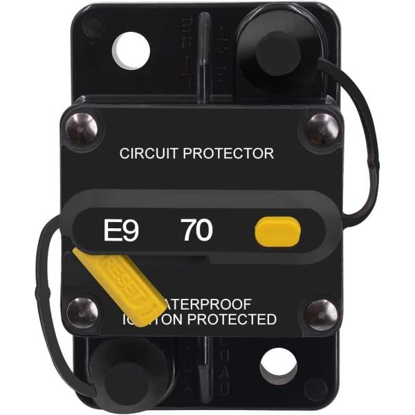 商品名70Amp Circuit Breaker with Manual Reset Waterproof Inline Fuse Inverter for Car Truck Marine Motors Boat, 12V-48VDCブラ...