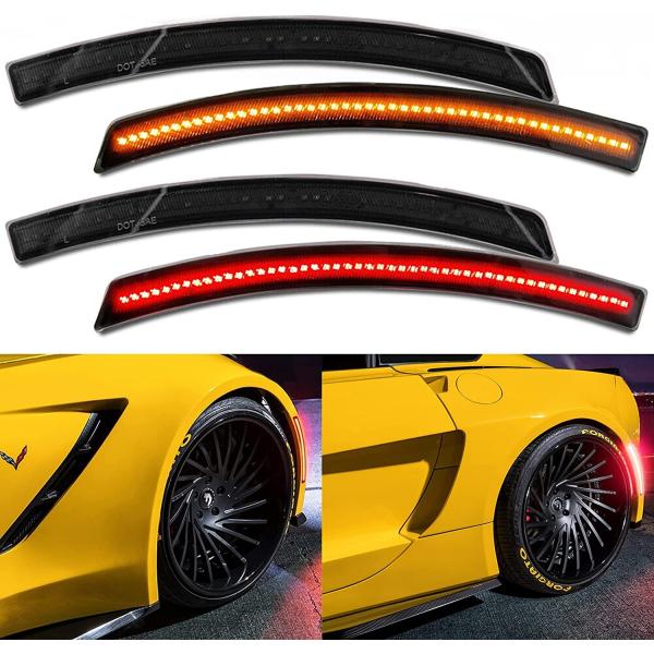 商品名NSLUMO LED Side Marker Lights for Chevy Corvette C7 2014-2019 Smoked Lens 192-SMD Amber Front Red Rear C7 Side Signal...