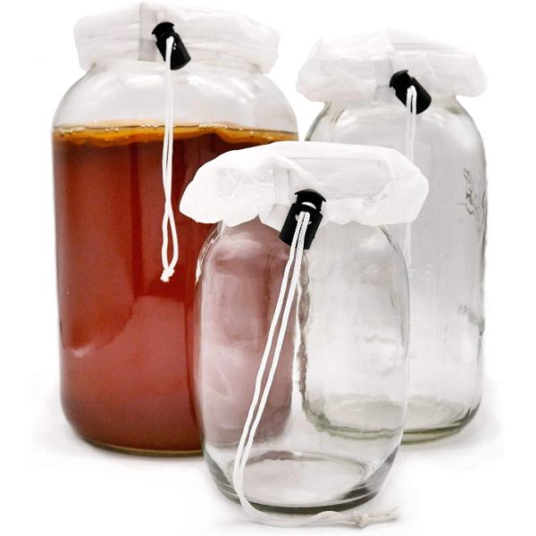 商品名Kombucha Covers 3個パック プレミアム品質 通気性 発酵蓋 ボウルカバー コンブチャ醸造用 - 幅120mmまでの瓶の口にフィット - 引き紐開閉Kombucha Covers 3-Pack Premium Quali...