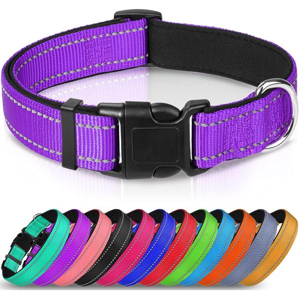 商品名Joytale Reflective Dog Collar,Soft Neoprene Padded Breathable Nylon Pet Collar Adjustable for Medium Dogs,Purple,Mブラン...