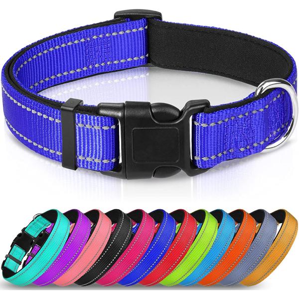 商品名Joytale Reflective Dog Collar,Soft Neoprene Padded Breathable Nylon Pet Collar Adjustable for Medium Dogs,Navy Blue,M...