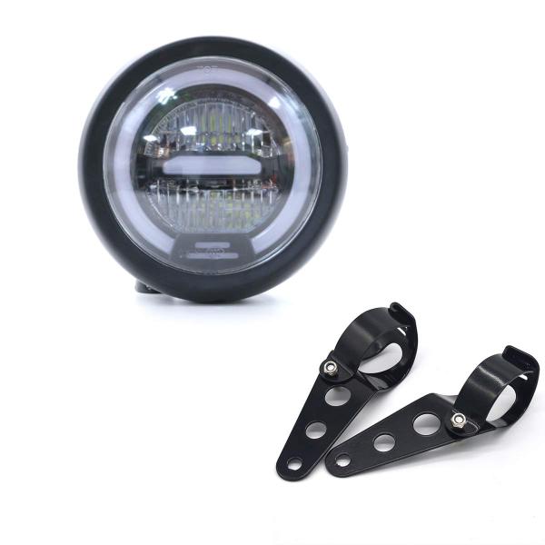 商品名: evomosa バイク LED ヘッドライト、5.75インチ ユニバーサル ヘッドライト ディスタンス ライト ブラケット付き オートバイ カフェ レーサー用 - ホワイトライト evomosa Motorcycle front ...