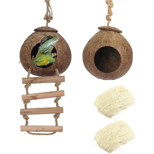 商品名Hamiledyi Gecko Coco Den 2 pcs, Natural Reptile Hideouts Mini Condo for Lizards, Coconut Texture Provide Food for Pet...