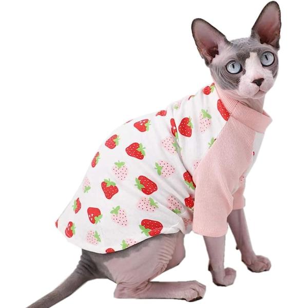 商品名Bonaweite Hairless Cats Strawberry T-Shirt for Spring Summer Autumn, Breathable Cute Cat Wear Clothes Vest Shirts for...