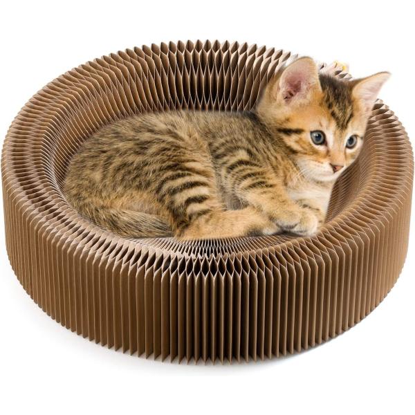 商品名Collapsible Cat Scratcher Lounge Bed, Cat Bed Cardboard, Pet Scratcher Pad, Round Scratching Board Nest for Indoor Pa...
