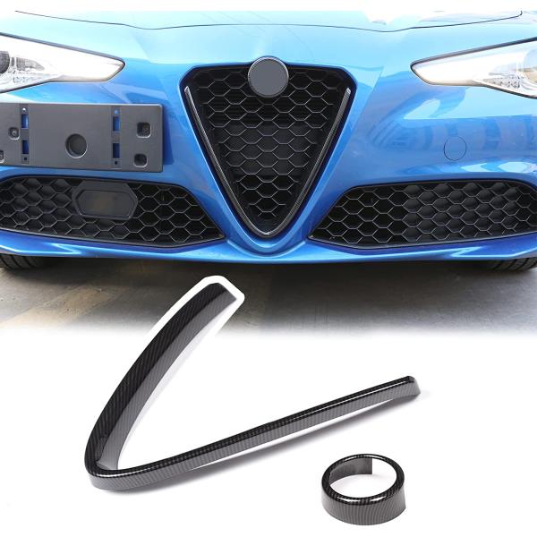 商品名LLKUANG カーボンファイバースタイル フロントグリル 装飾フレーム アルファロメオジュリア 2017-2020用 (Quadrifoglioには適合しません)LLKUANG Carbon Fiber Style Front Gr...