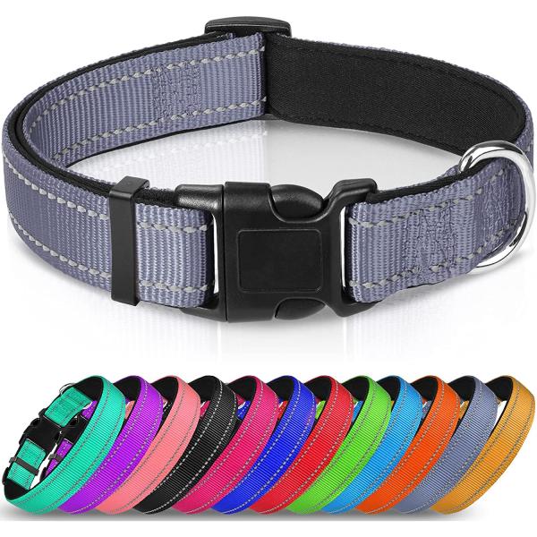 商品名Joytale Reflective Dog Collar,Soft Neoprene Padded Breathable Nylon Pet Collar Adjustable for Medium DogsGray,Mブランド：J...