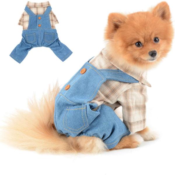 商品名SELMAI Shirt with Bib Pants for Dogs Plaid Tank Tops Tshirt Outfits for Small Male Dogs Puppies Chihuahua Overalls fo...