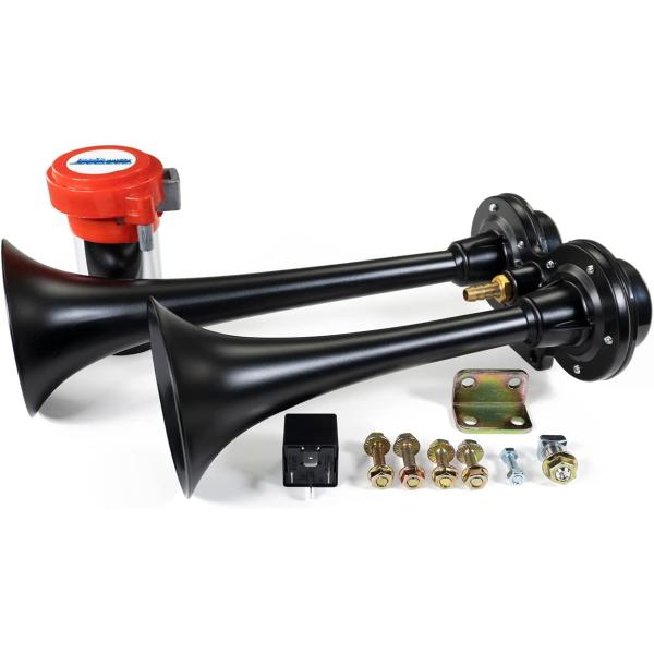 商品名HornBlasters PsychoBlasters V2 ステルス ブラック エレクトリックホーンHornBlasters PsychoBlasters V2 Stealth Black Electric Horn Kit - L...
