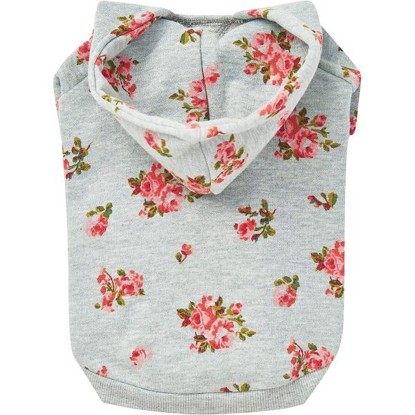 商品名Blueberry Pet Spring Scent Inspired Rose Flower Pullover Dog Hooded Sweatshirt in Stylish Grey, Back Length 18"", Pac...