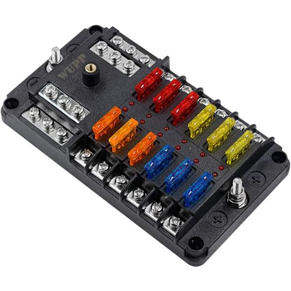 商品名WUPP 12 Volt Fuse Block, Marine Boat Fuse Block Waterproof 12 Way Automotive Fuse Box with 12 Ground Negative Busbar ...