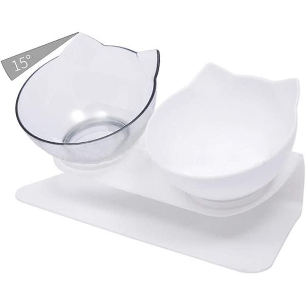 商品名Luck Dawn Double Elevated Cat Bowls with Raised Stand, 15 Tilted cat Bowl Design Neck Guard Stand Raised Pet Food Wat...