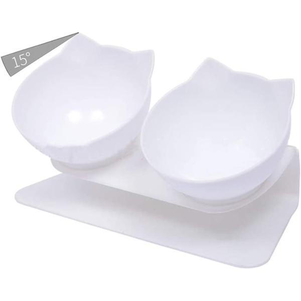 商品名Luck Dawn Double Elevated Cat Bowls with Raised Stand, 15 Tilted cat Bowl Design Neck Guard Stand Raised Pet Food Wat...