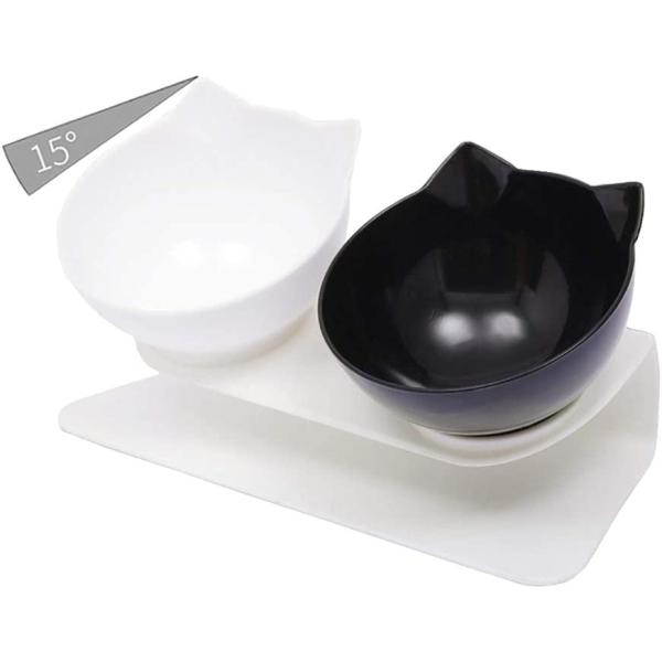 商品名Luck Dawn Double Elevated Cat Bowls with Raised Stand, 15 Tilted cat Bowl Design Neck Guard Stand Raised Pet Food Wat...