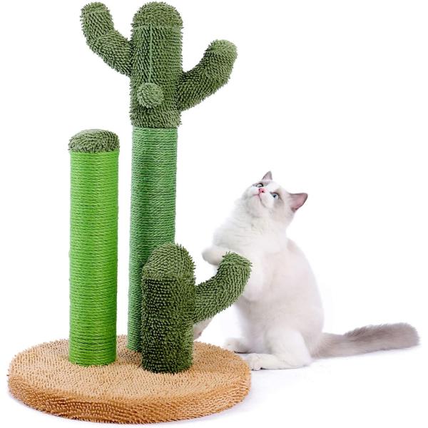 商品名PAWZ Road Cat Scratching Post Cactus Cat Scratcher Featuring with 3 Scratching Poles and Interactive Dangling Ball -L...