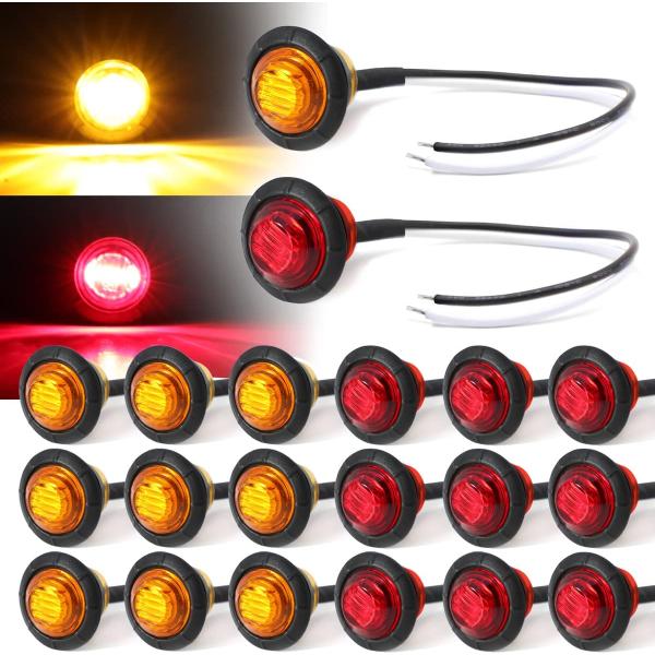 商品名MADCATZ (Pack of 20 3/4 Inch Mini Round 10 Amber 10 Red LED Side Marker Bulbs 3 Diodes Flush Mount for Trailer Boat R...