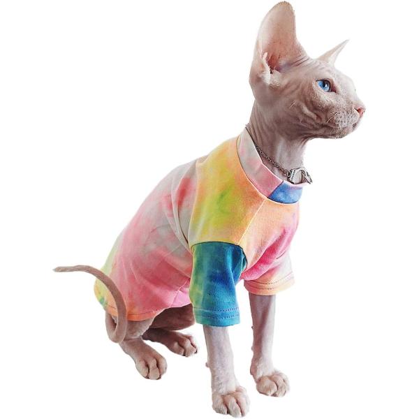 商品名Bonaweite Hairless Cats Rainbow Rendering T-Shirt for Spring Summer Autumn, Breathable Cat Wear Clothes Vest Shirts f...