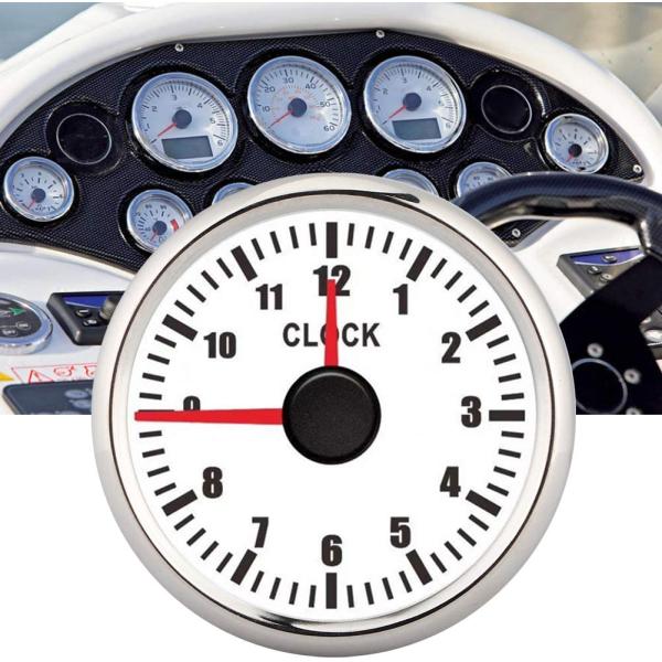 商品名Qiilu Clock Meter Gauge, 12-Hour Format 9-32V DC Hourmeter Clock Instrument Panel Gauges Display Red Backlight 52mm(2...