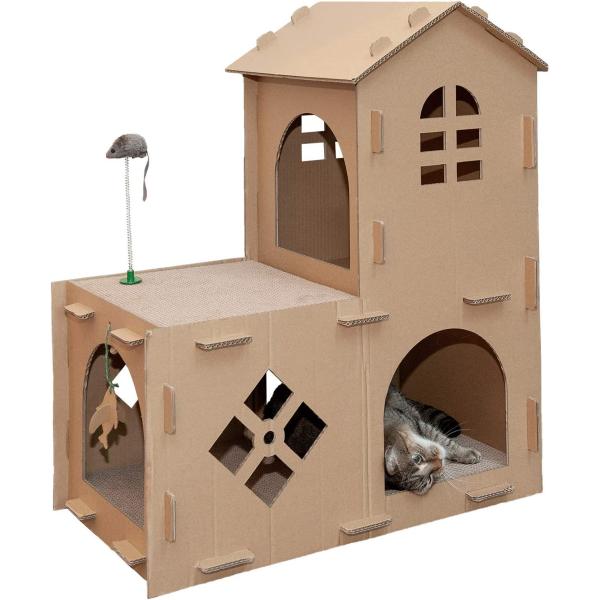 商品名Furhaven Farmhouse Multi-Level Cat Scratcher Hideout w/ Catnip - Cardboard Brown, One Sizeブランド：Furhaven商品サイズ：One Size...
