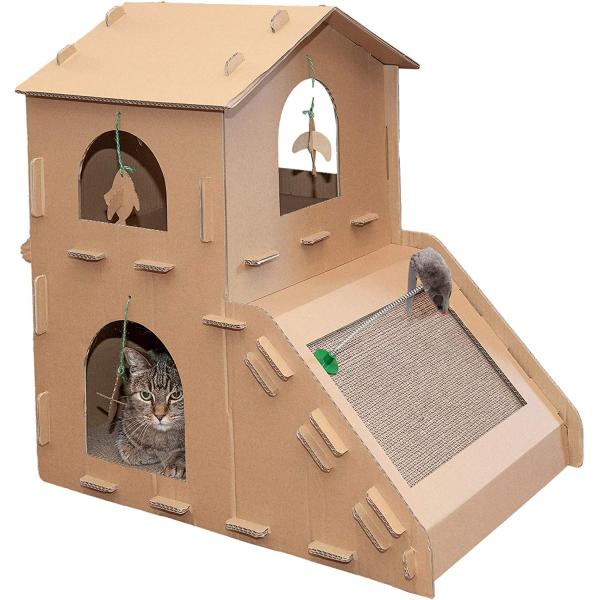 商品名Furhaven Townhouse Multi-Level Cat Scratcher Hideout w/ Catnip - Cardboard Brown, One Sizeブランド：Furhaven商品サイズ：One Size...