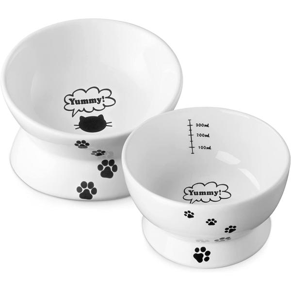 商品名Y YHY Raised Cat Food and Water Bowl Set, Tilted Elevated Cat Food Bowls No Spill, Ceramic Cat Food Feeder Bowl Colle...