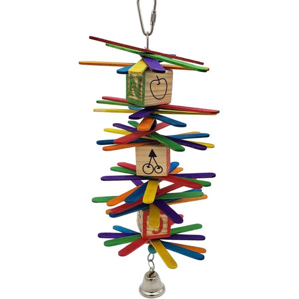商品名Tropical Chickens Chewing Stick with Wood Block Toy - Multicolored Natural Eco-Friendly Enrichment Toy with Bell for ...