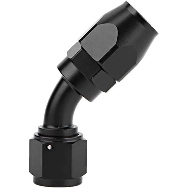 商品名HiSport 6AN 45度ホースエンド - アルミニウムフルフロースイベルホースエンドフィッティング、再利用可能燃料ラインアダプター、ナイロン編組またはステンレススチール編組ANホース(AN6-0度、ブラック)HiSport 6A...