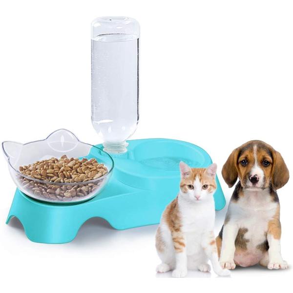 商品名：MILIFUN Double Dog Cat Bowls - Pets Water and Food Bowl Set, 15°Tilted Water and Food Bowl Set with Automatic Watere...