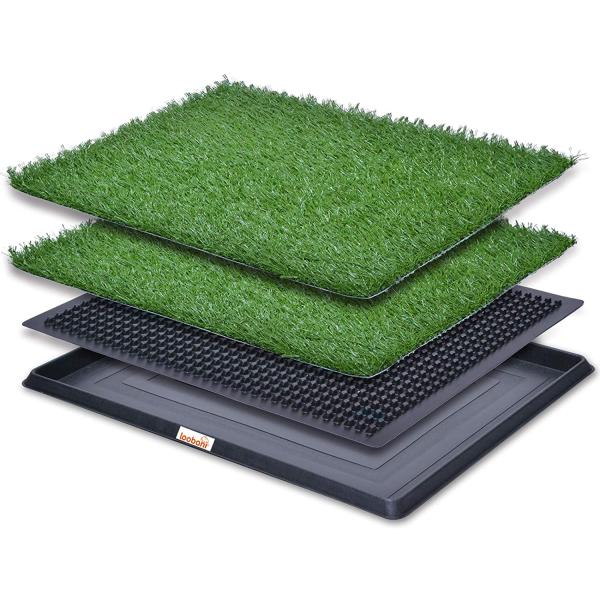 商品名LOOBANI Dog Grass Pad with Tray Large, Indoor Dog Potties for Apartment and Patio Training, with 2 Packs Dog Grass Pe...