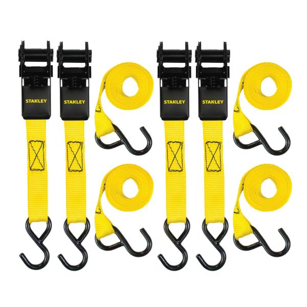 商品名: STANLEY S9500 ブラック/イエロー 1インチ x 10フィート ラチェットストラップ - 軽貨物(300ポンド作業負荷/900ポンド破壊強度)、4パック STANLEY S9500 Black/Yellow 1" x ...