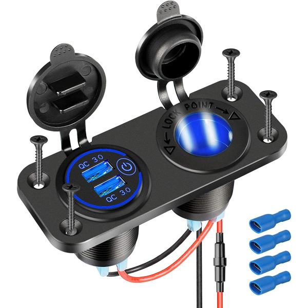 商品名[Upgraded] Cigarette Lighter Socket Outlet Splitter, Quick Charge 3.0 USB Charger Power Outlet with LED, 12V USB outl...