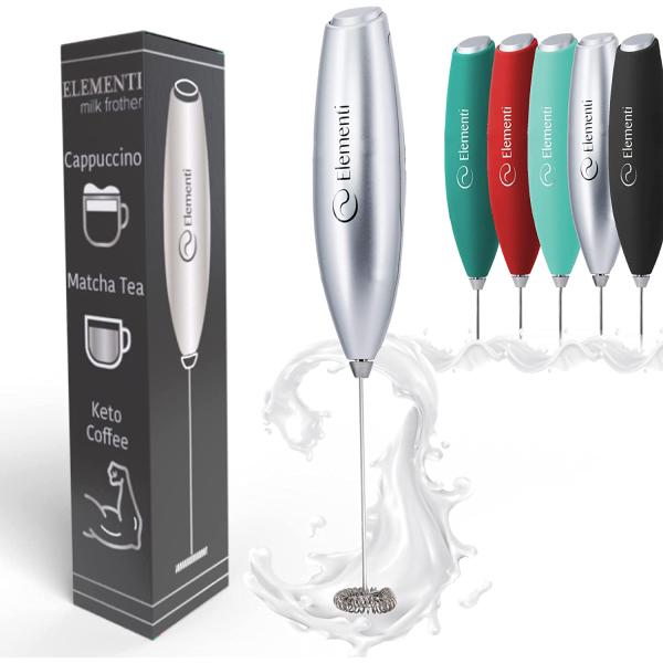 商品名Elementi ミルク泡立て器 手持ち抹茶泡立て器 シルバー 電動ハンドコーヒーミキサー 電動コーヒー攪拌機 手持ちブレンダースティック ラテカプチーノフラッペメーカー用 ミニドリンクミキサーElementi Milk Frothe...