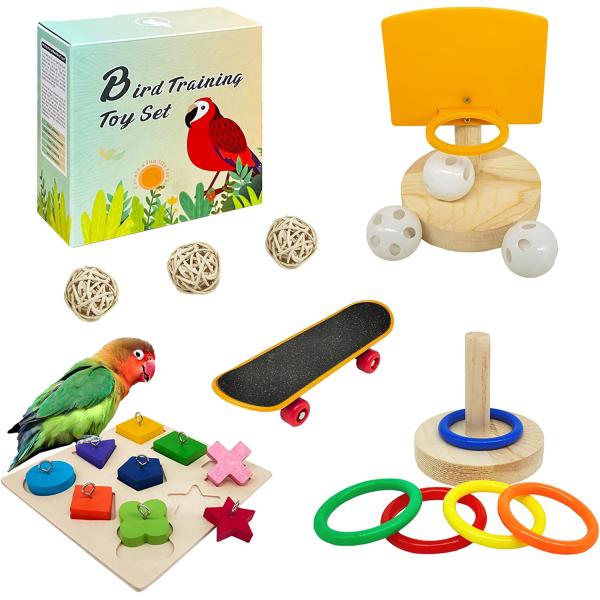 商品名Bird Toys for Parakeets,5pcs Parrot Toys Set （Include Bird Basketball Toy、Bird Skateboard、Bird Stacking Toy、Parrot Wo...