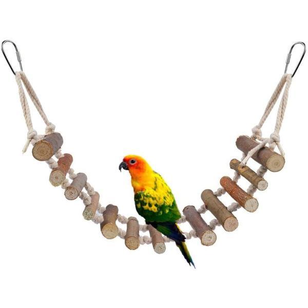 商品名Wooden Bird Hanging Ladder, Parrot Natural Rope Wood Ladder with Rope Swing Bridge for Lovebirds Parakeets Parrots Af...