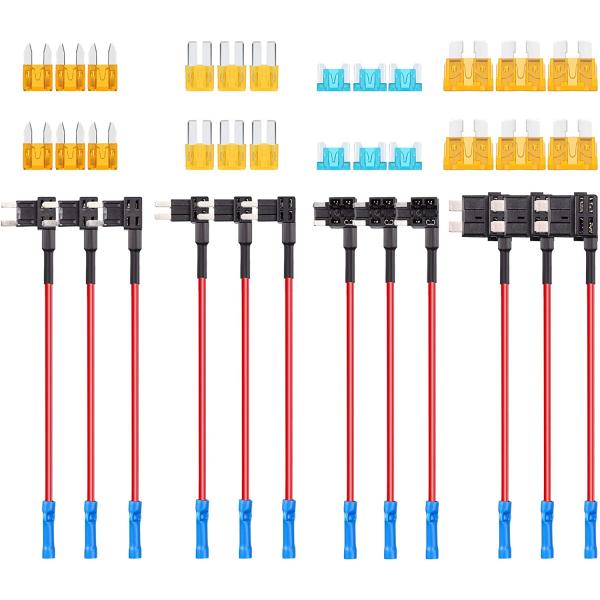 商品名36 Pieces Fuse Taps Set, 4 Types 12V Piggy Back Fuses Adding a Circuit Adapter and Fuse Kit Fuse Holder Mini Low Prof...