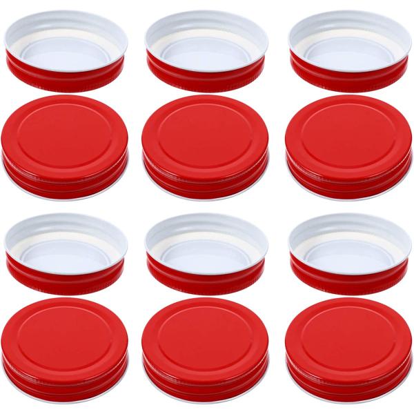 商品名Hemoton メイソンジャーの蓋 ブリッド ブリキ 密閉 缶詰 ジャーキャップ 漏れ防止 スプリットシーリングカバー ラウンドメタルリング レギュラーマウスボールカージャーボトル用 70mm レッド 12個Hemoton 12pcs...