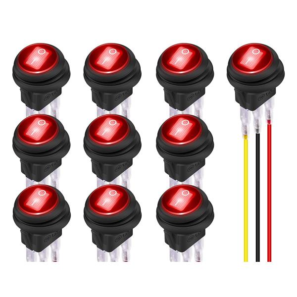 商品名DaierTek Red LED 12 Volt Rocker Switch Waterproof Round Rocker Toggle Switch 12V Lighted ON Off 3 Pin SPST for Car Au...