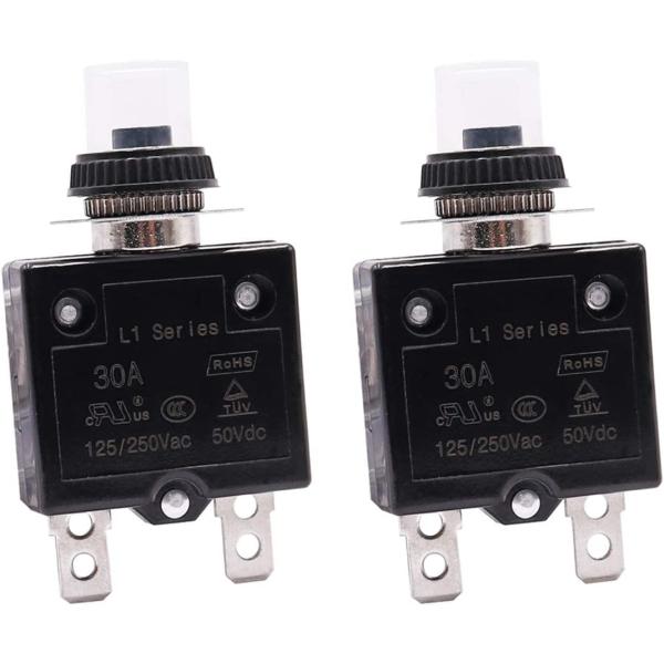 商品名mxuteuk 2Pcs 30Amp Circuit Breakers Push Button Manual Reset 125/250V AC 50V DC, L1 Series Overload Protector Switch ...