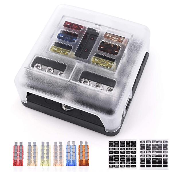 商品名MNJ MOTOR 6-Way Fuse Block Holder - Blade Fuse Box Screw Nut Terminal with Negative Bus, 7.5A 5A 10A 15A 20A 25A Fuse...