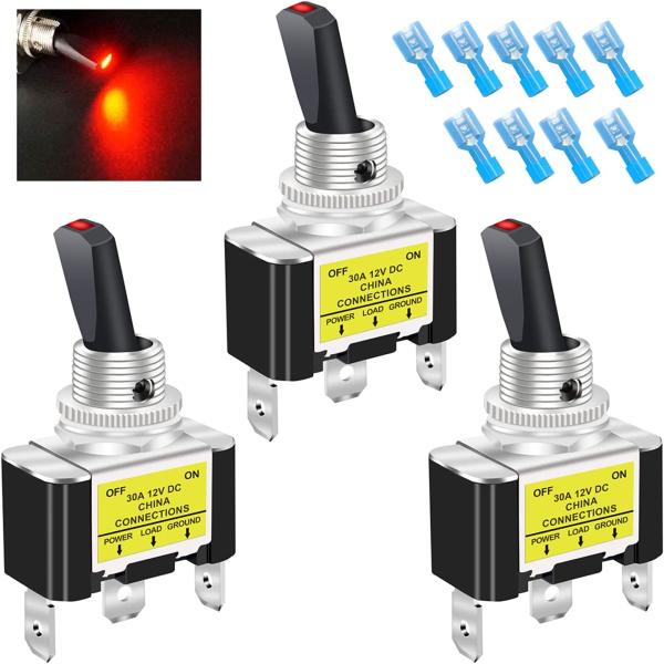 商品名Twidec/3Pcs Rocker Lighted Toggle Switch 30A 12V DC SPST ON/Off 3Pin Car Automotive Boat with Red LED Illuminated Lig...