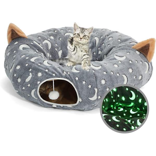 商品名LUCKITTY Cat Tunnel Bed Tube with Cushion and Plush Ball Toy Playground Crinkle Collapsible Self-Luminous Flannel Fab...