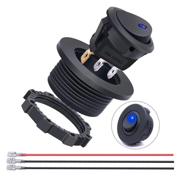 商品名weideer 20A 12VDC Round Rocker Switch with Shell SPST ON Off 3 Pin 2 Position Blue DOT LED Light Illuminated Rocker T...