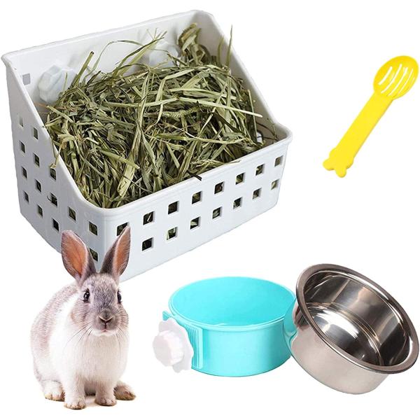 商品名kathson Rabbit Hay Feeder Hay Manger Less Wasted Grass Holder Rack Removable Stainless Steel Crate Bowl Water Food Fe...