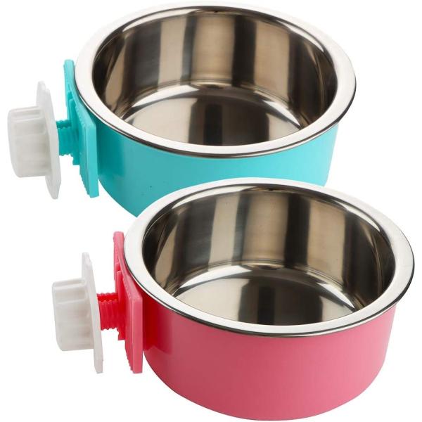 商品名：2 Pack Pet Food Water Bowl Plastic Basin and Stainless Steel Basin Combo Mountable Food Basin Dish for Rabbit Chinch...