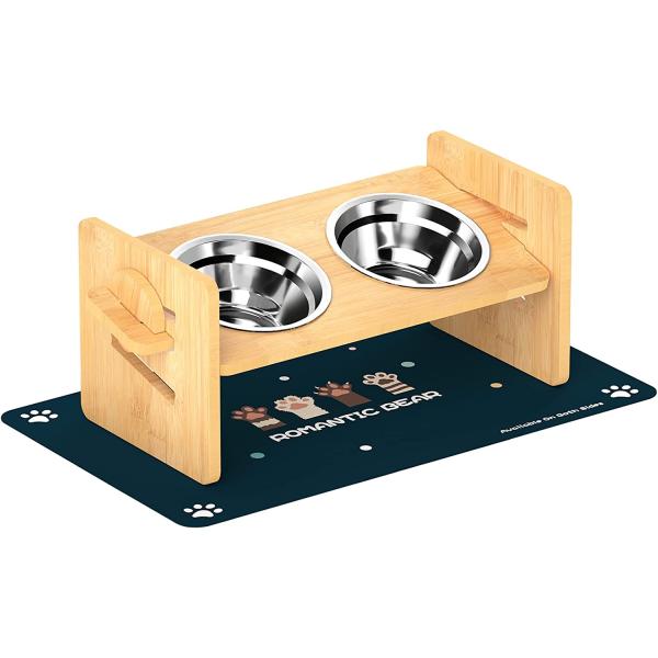 商品名Upgraded Elevated Dog Bowls for Small Size Dogs and Cats - Adjustable Bamboo Raised Dog Bowl Stand with Highly Absorb...