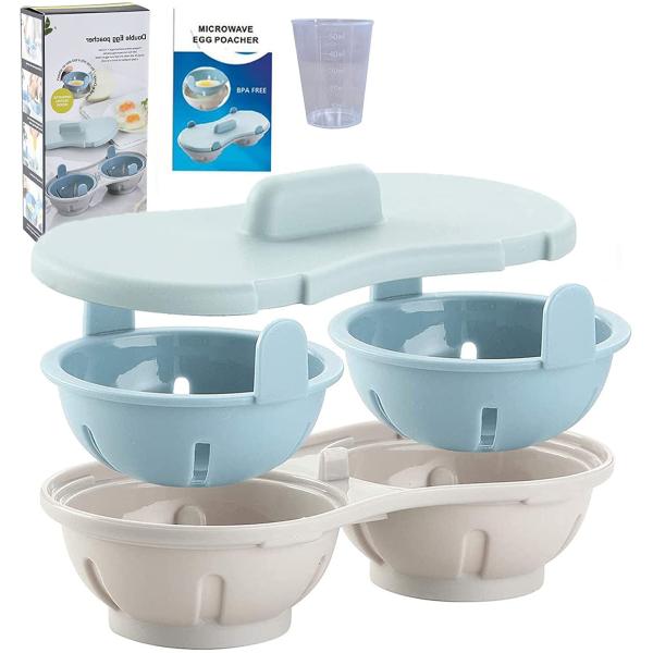 商品名エッグポーチャー 電子レンジ ポッチドエッグスチーマー エッグポーチャー調理器具 ホームキッチンガジェットギフト BPAフリー (ブルー)Microwave Egg Poacher Microwavable Egg Steamer C...