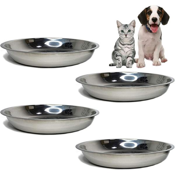 商品名kathson Stainless Steel Whisker Relief Cat Bowl, 4 pcs Shallow and Wide Bowls, Pet Cat &amp; Dog Feeding Large Dishes...