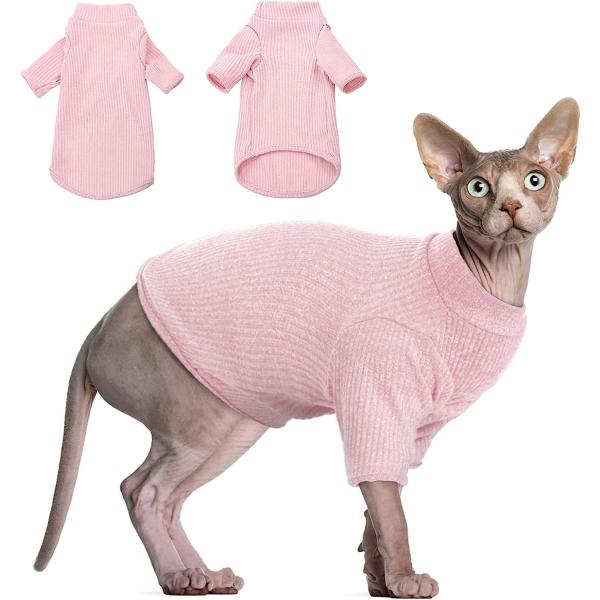 商品名DENTRUN Sphynx Hairless Cats Shirt, Pullover Kitten T-Shirts with Sleeves, Breathable Cat Wear Turtleneck Sweater, Ad...